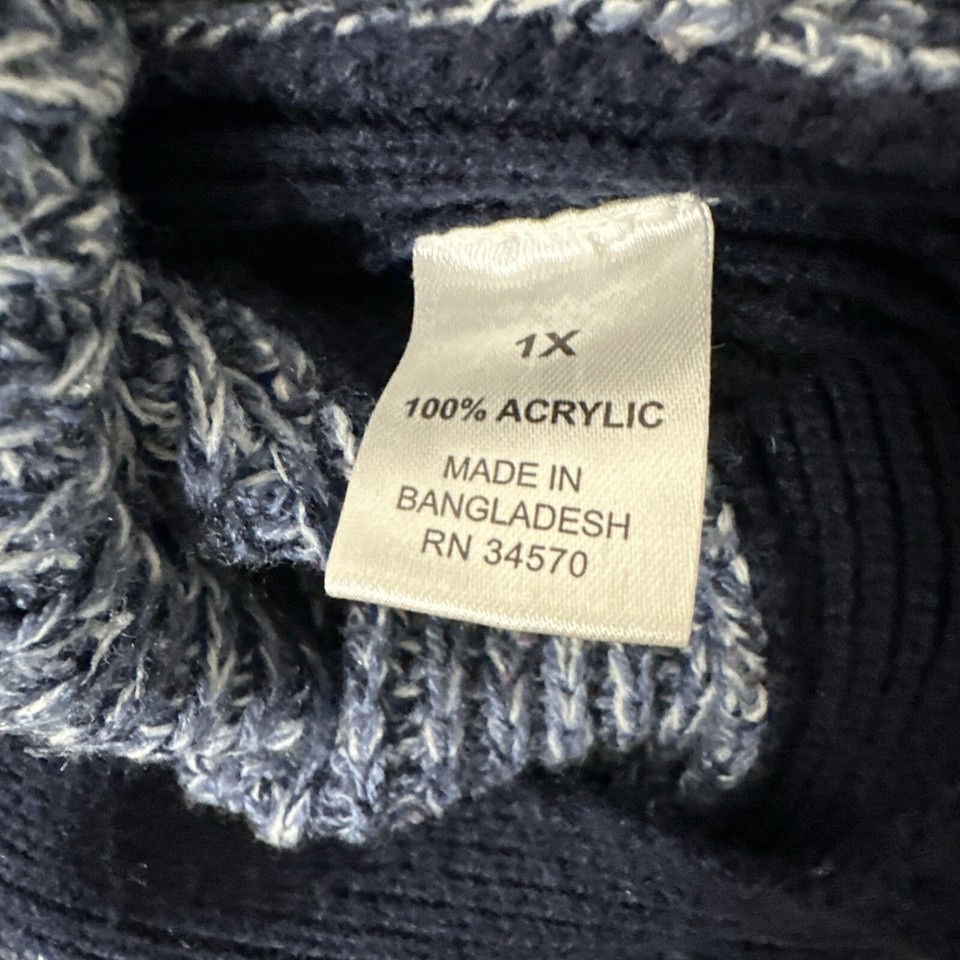 Jason Maxwell Blue Knit Sweater Top Womens Plus 1X Long Sleeve Two Tone ...