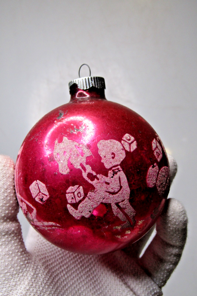 Lot VTG Glass Pictured Mica MOON SATURN SANTA TOYS BALL Christmas ...