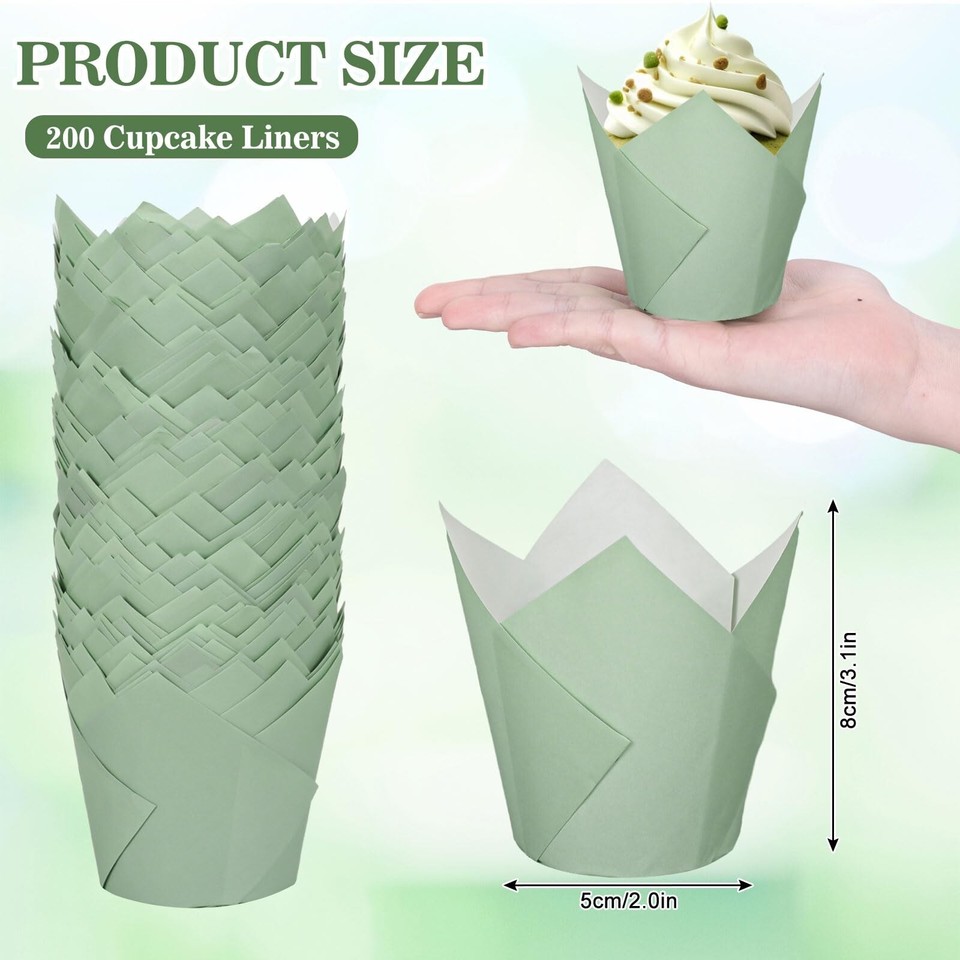 Whaline 400Pcs Sage Green Tulip Cupcake Liners Greaseproof Muffin ...