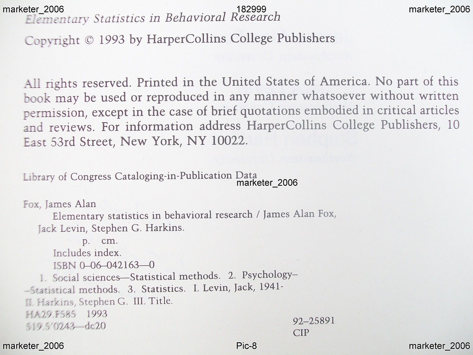 Elementary Statistics in Behavioral Research by Jack Levin, Steven ...