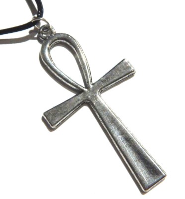 SILVER ANKH PENDANT black necklace Life Death Egypt ansate cross gothic ...