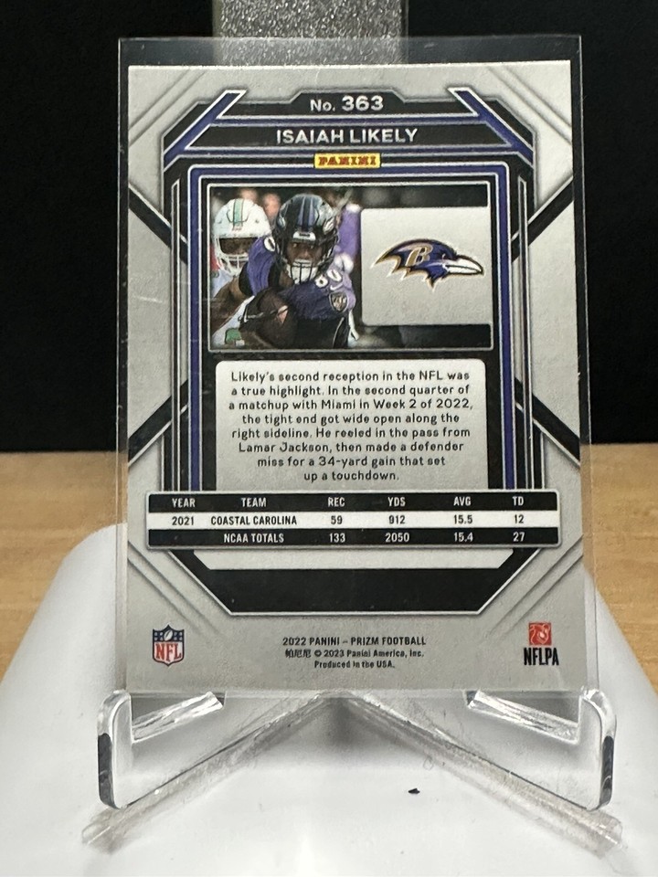 2022 PANINI PRIZM ISAIAH LIKELY BASE FOOTBALL ROOKIE CARD BALTIMORE ...