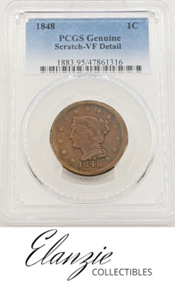 1848 Braided Hair Large One Cent PCGS Scratch VF Detail, New Slab | eBay