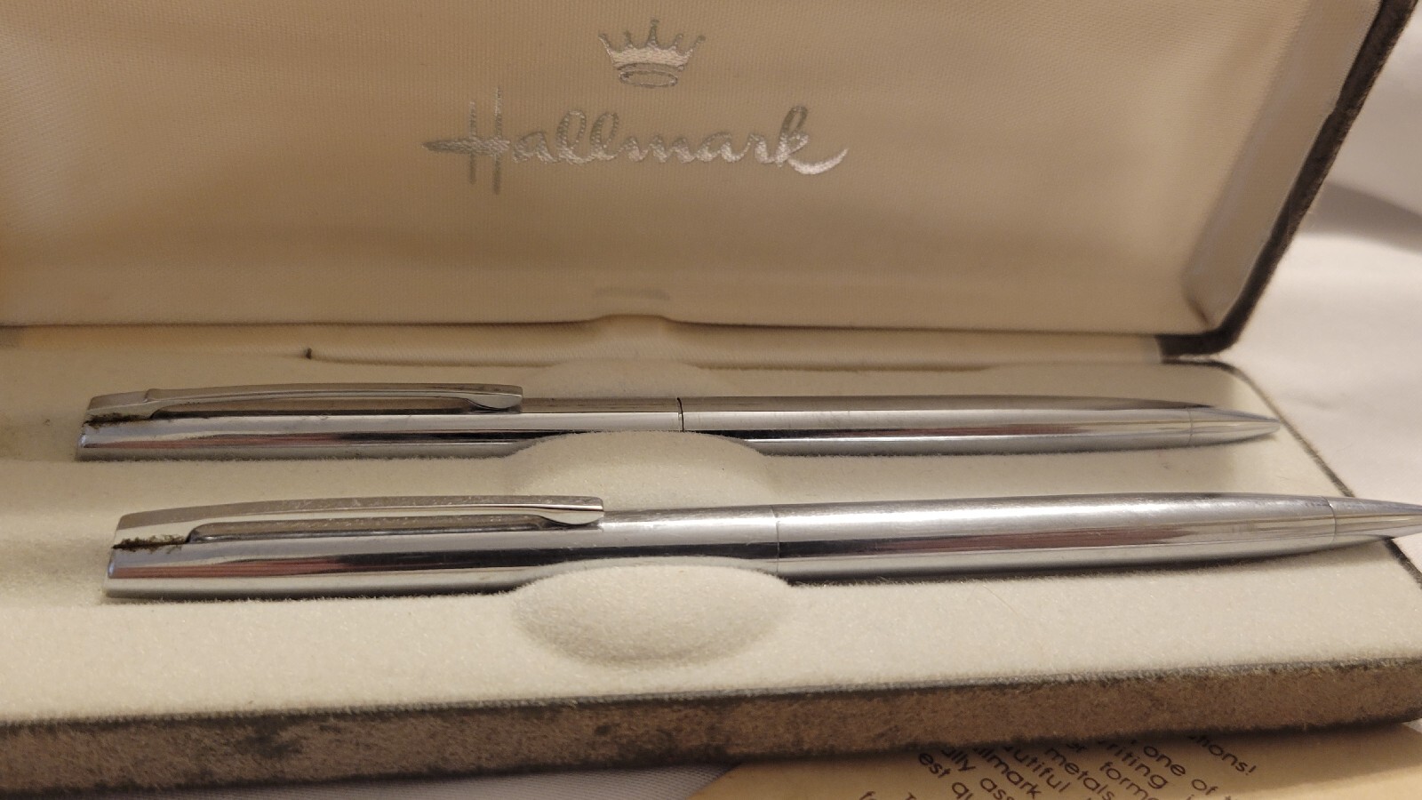 Vintage Hallmark Brand Chrome Silver Ballpoint Pen & Pencil Set Grey ...