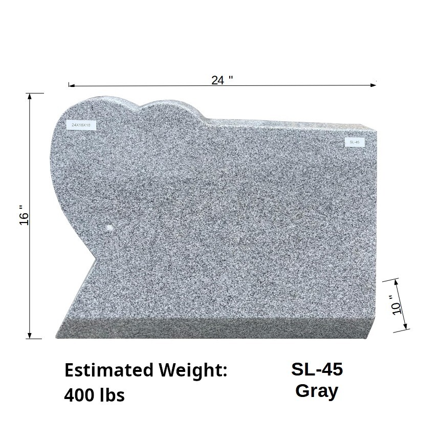 Gray Granite Slant Heart Monument Headstone (24x16x10) SL-45 | eBay