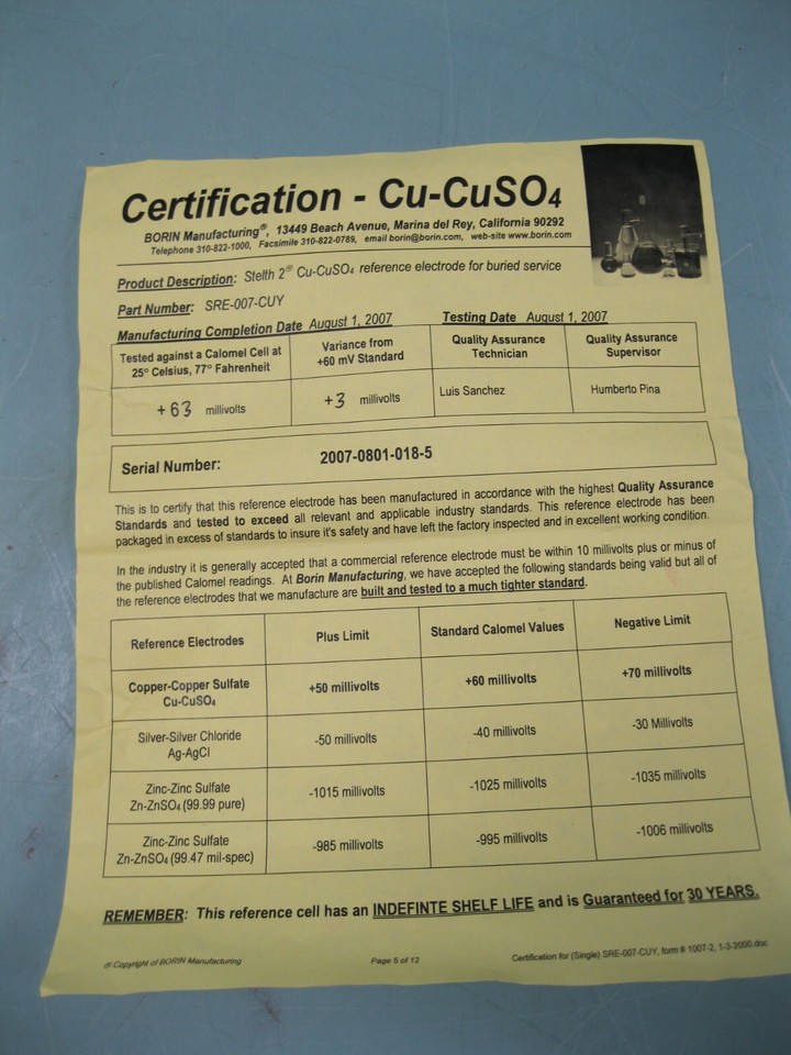 Borin Stelth Reference Electrodes SRE-007-CUY Electrode NEW C6 | eBay