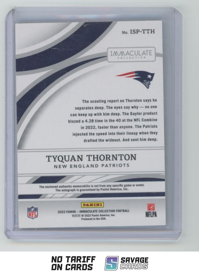 2022 Panini Immaculate Auto Dual Patches Rookie Tyquan Thornton /99 # ...