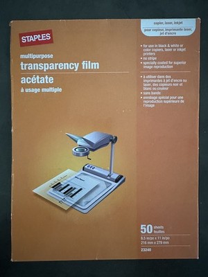 Staples Multipurpose Transparency Film 8.5" x 11" 50 Sheets OPEN BOX ...