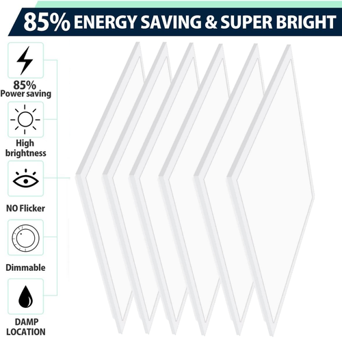 6Pack 2x2 FT LED Flat Panel Lights, Back-lit Drop Ceiling Lights, 0-10V ...