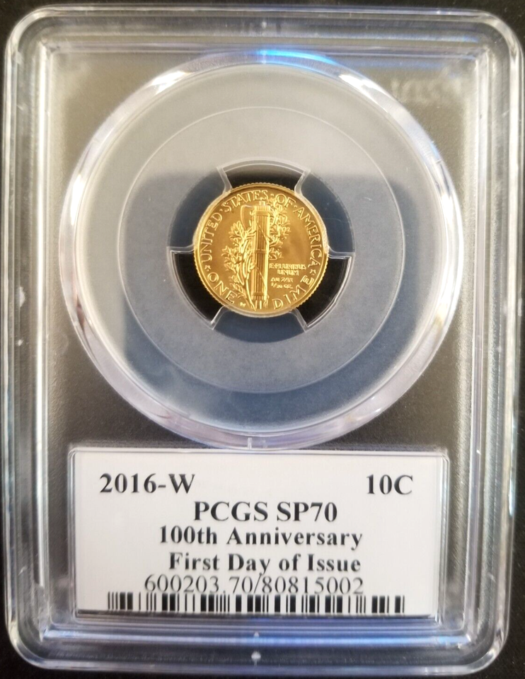 2016-W 10C Gold Mercury Dime 100th Anniversary PCGS SP70 Mercanti ...