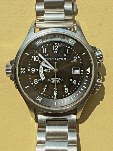 Hamilton Khaki Navy Dual Time H776151 Black 21J Automatic Swiss Made | eBay