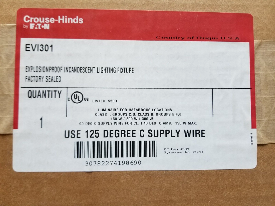 (1x)Cooper Crouse-Hinds EVI301 Explosion Proof Incandescent Lighting ...