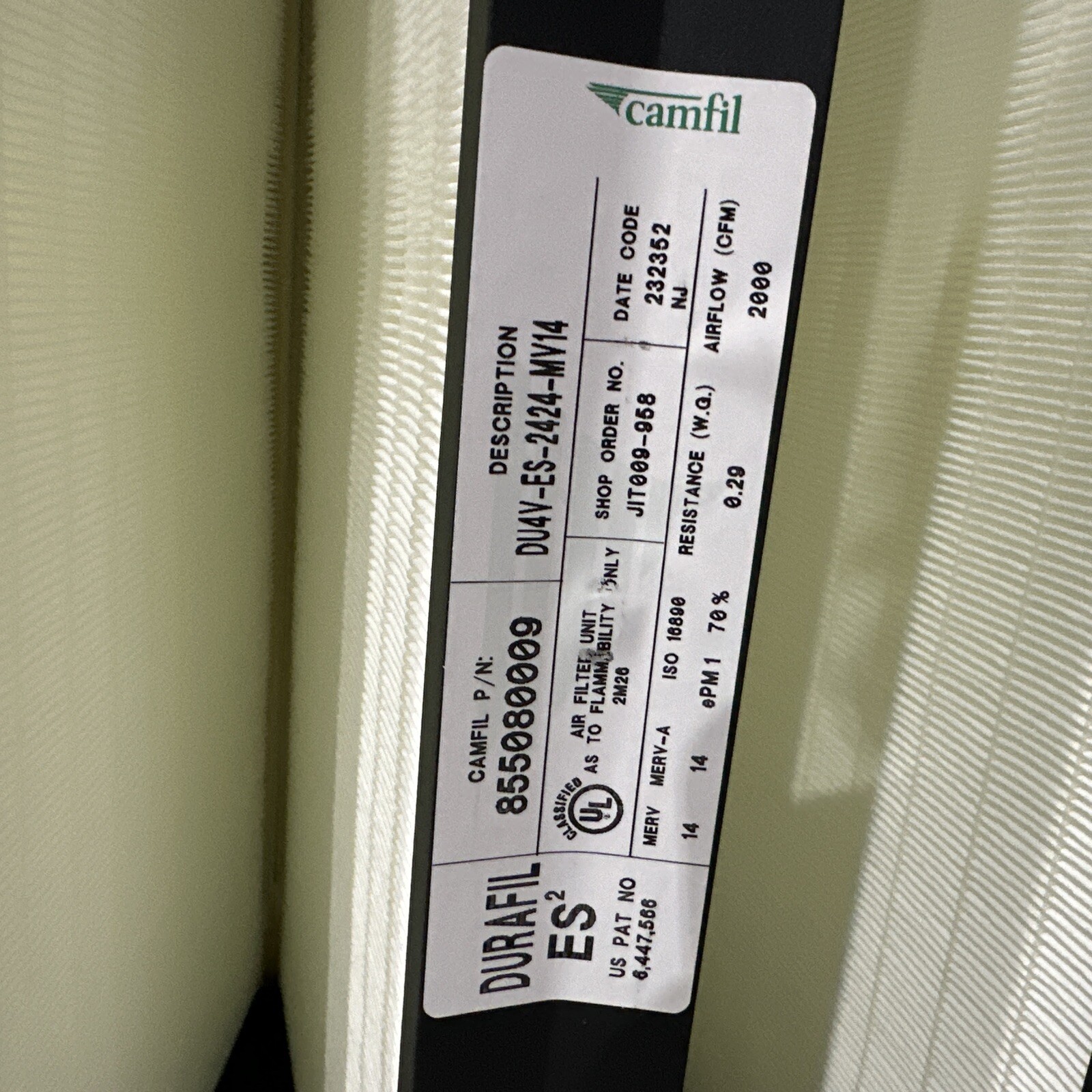 Camfil Durafil 855080009 AIR FILTER 24x24x12 DU4V-ES-2424-MV14
