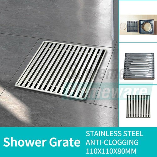 110mm Square Bathroom Linear Shower Floor Grate Waste Drain Silver 80mm ...