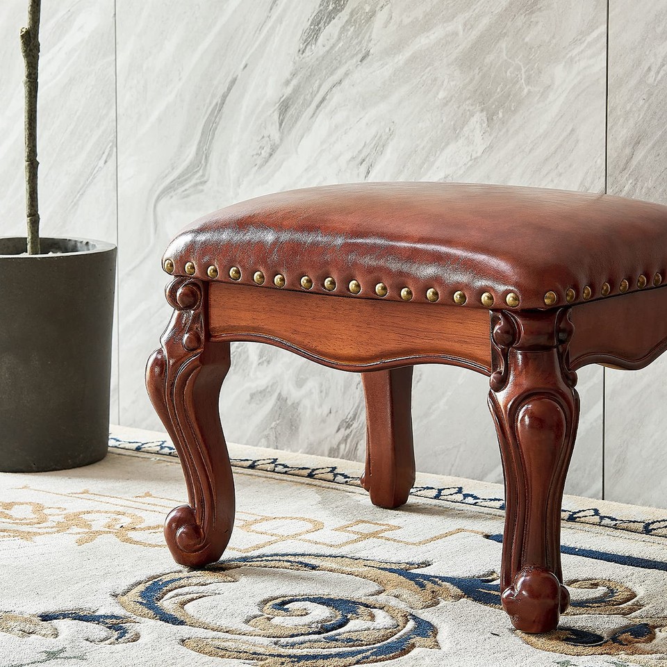 Foot Stool Microfiber Leather Ottoman Wooden Vintage Stool Small Sofa ...