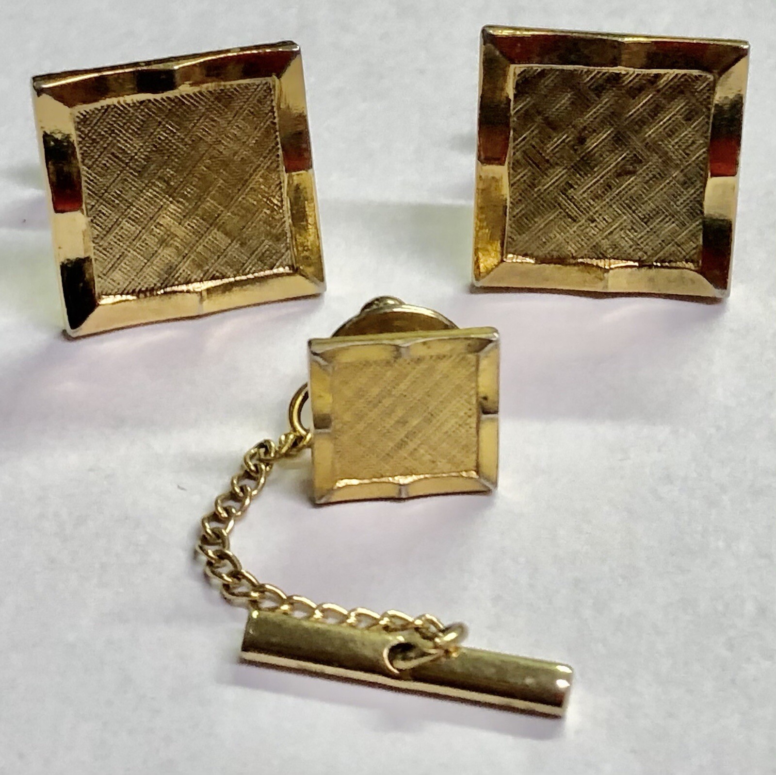 Vintage Men's Gold Cufflinks & Tie Clip Set - Cuff Li… - Gem