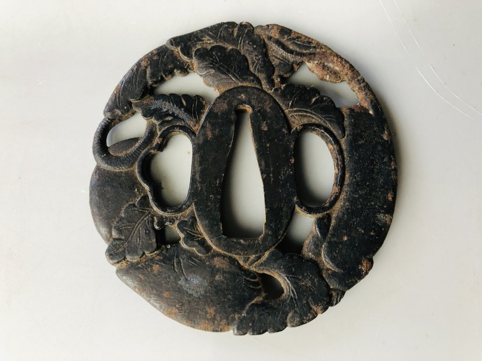 Y7122 TSUBA Edo Period Japanese Decorative Metal Craft (Tsuba Ornament ...