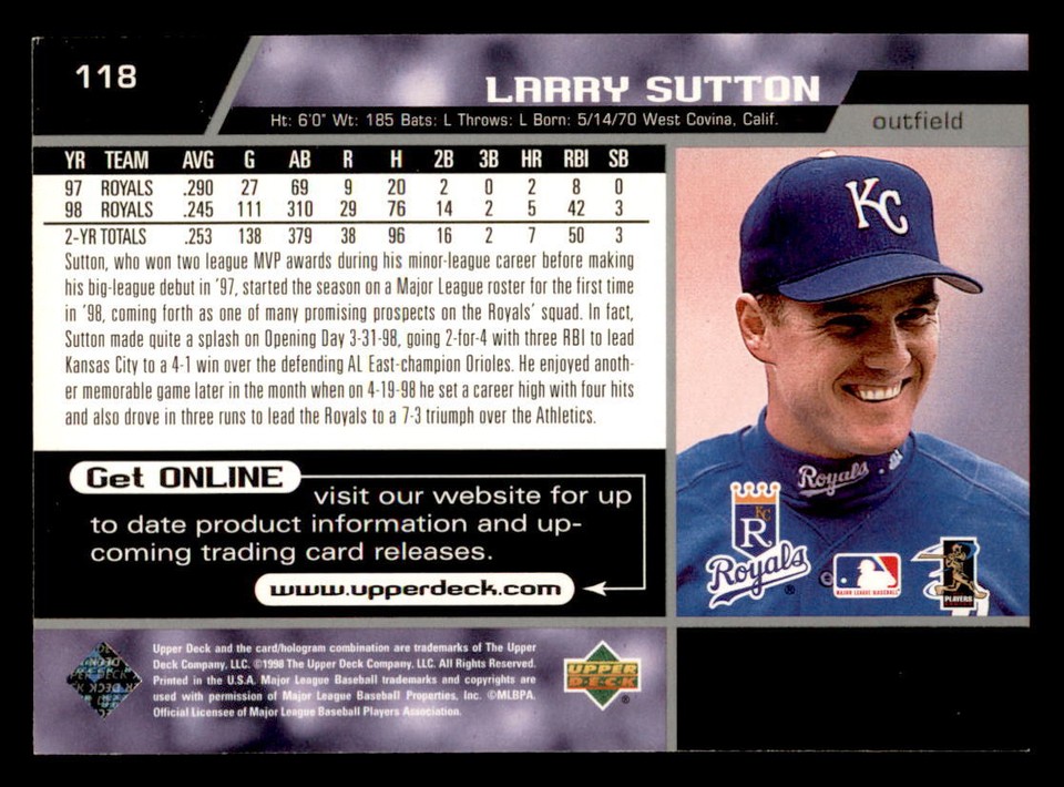 1999 Upper Deck #118 Larry Sutton Kansas City Royals | eBay