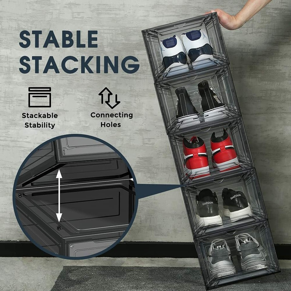 12 Clear Shoe Boxes Magnetic Drop Front Sneaker Rack Storage Organizer ...