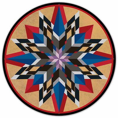16 POINT STAR RED BLUE QUILT BLOCK PATTERN 36" ROUND HEAVY DUTY USA ...