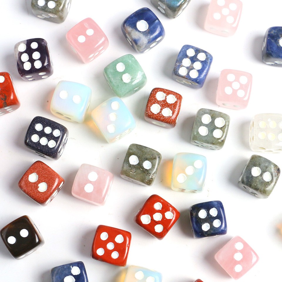 15mm 6 Sided D6 Crystal Stones Quartz Gemstone Dots Dice Carving Game ...