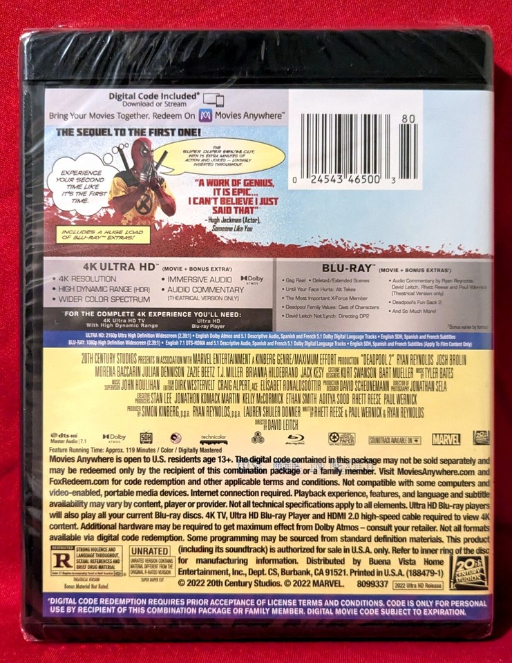 DEADPOOL 2 (4K UHD & Blu-Ray) SUPER DUPER CUT (4 Discs) ULTIMATE ...