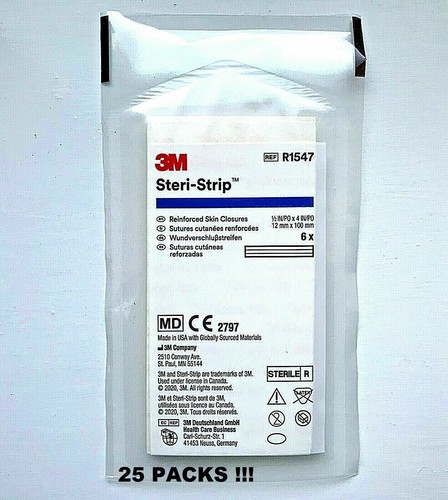 25 PACKS 3M Steri-Strip Reinforced Skin Wound Closures Strips R1547 ...