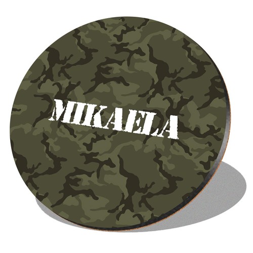 1 x Round Coaster - Name Mikaela Camouflage Army Military Lettering ...