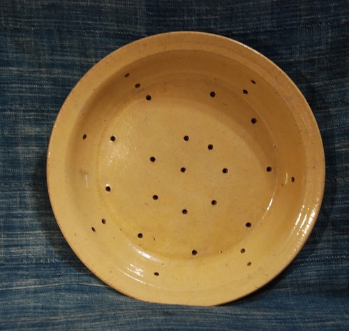 LG 13" FRENCH ANTIQUE YELLOW WARE COLANDER ~ VINTAGE POTTERY SHALLOW ...