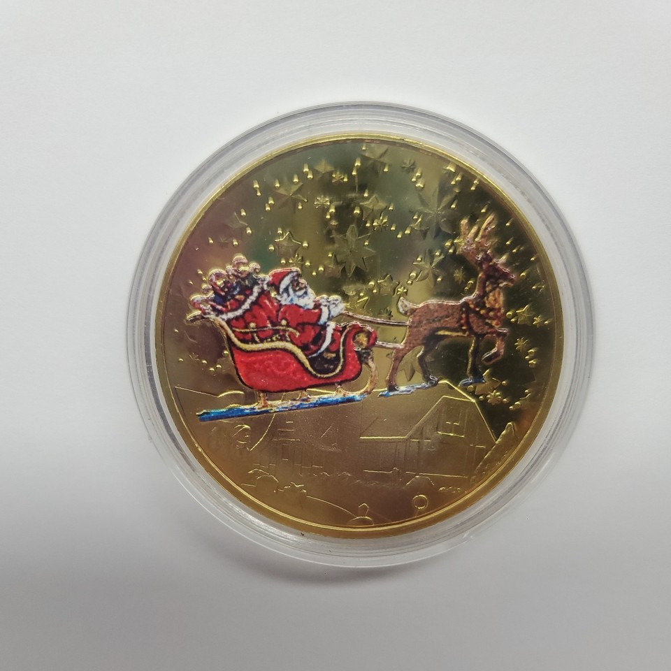 * Santa Delivering Presents Merry Christmas Gold Plated Coin With Coin ...