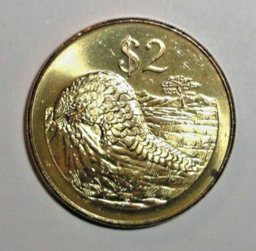 2001 Zimbabwe Coin 2 dollars Pangolin Armadillo Animal Africa Wildlife ...