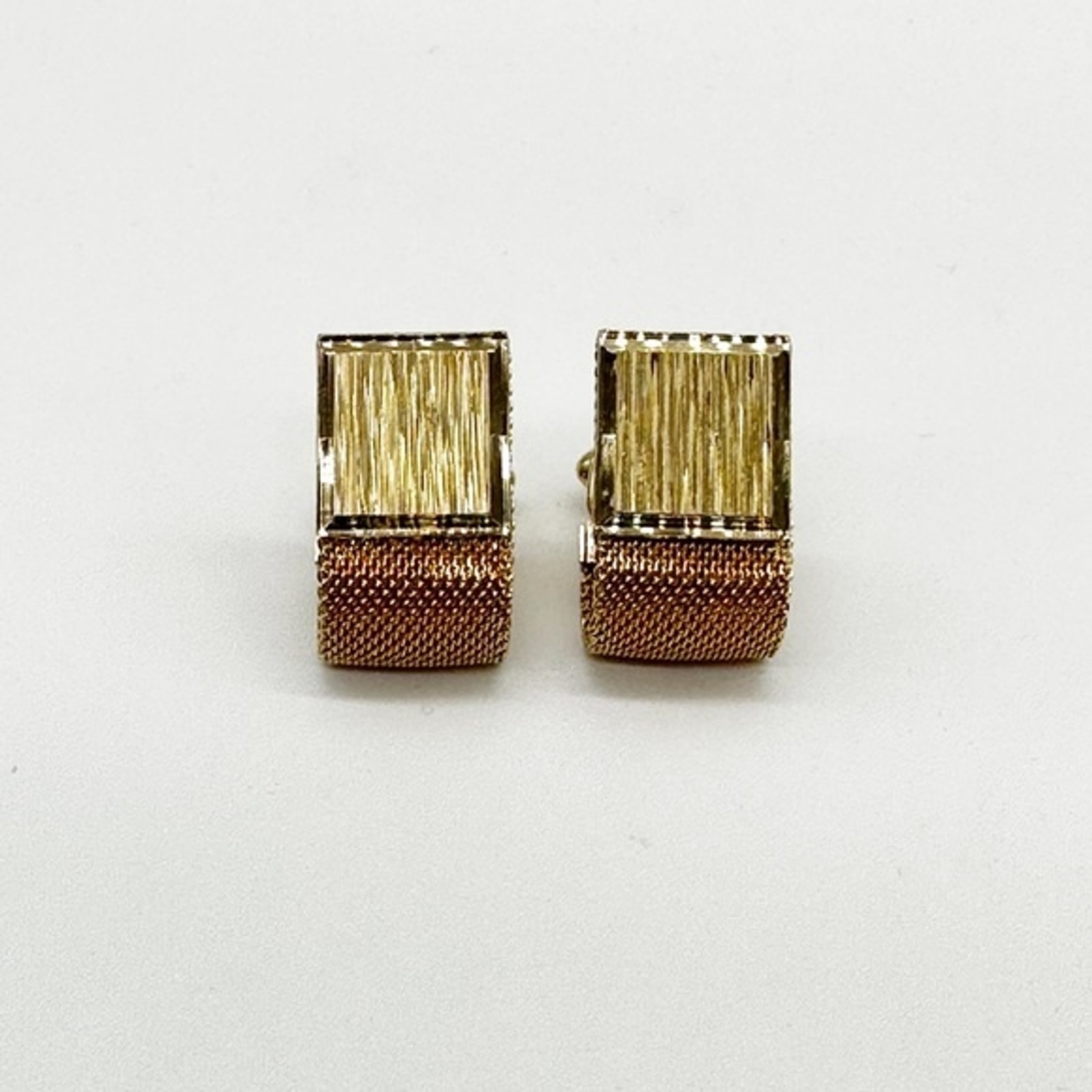 Vintage Swank Mesh & Brushed Gold Square Cufflinks - Gem