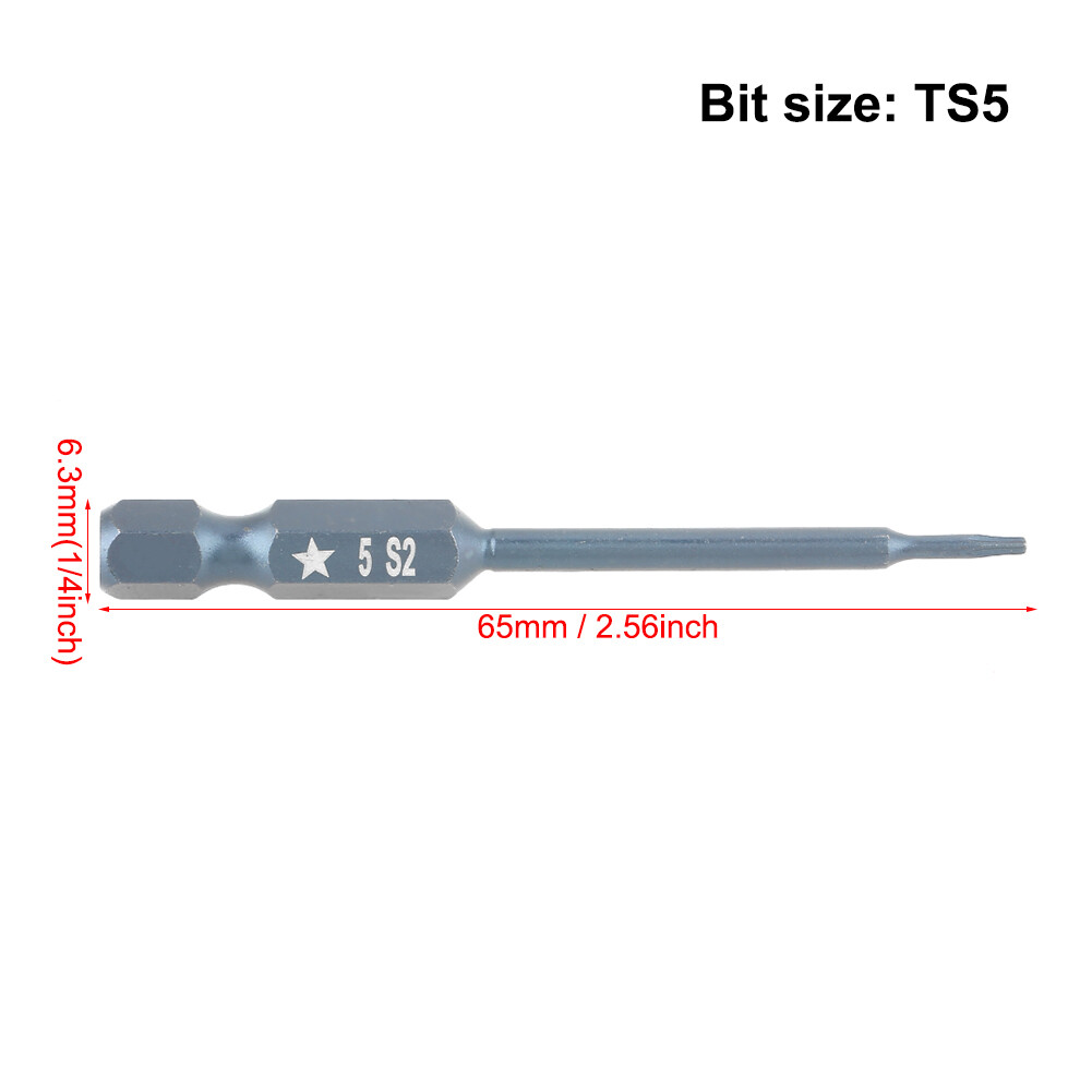 10pcs 1/4inch Hex Shank 65mm S2 Alloy Steel Five Star Screwdriver Bits ...