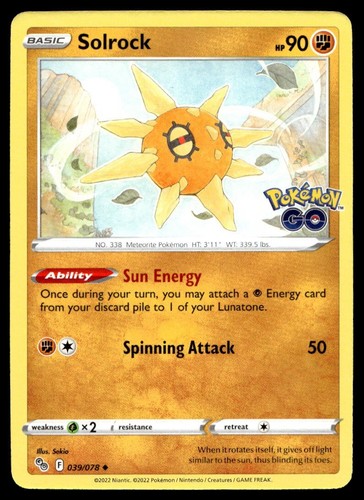 Solrock 39/78 Pokemon Card Pokemon GO Uncommon 90 HP Near Mint W18 | eBay