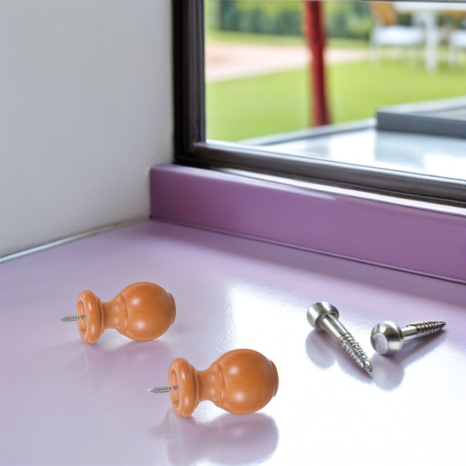 2pcs Wooden Curtain Rod Finials - Window Drapery Rod End - Window ...