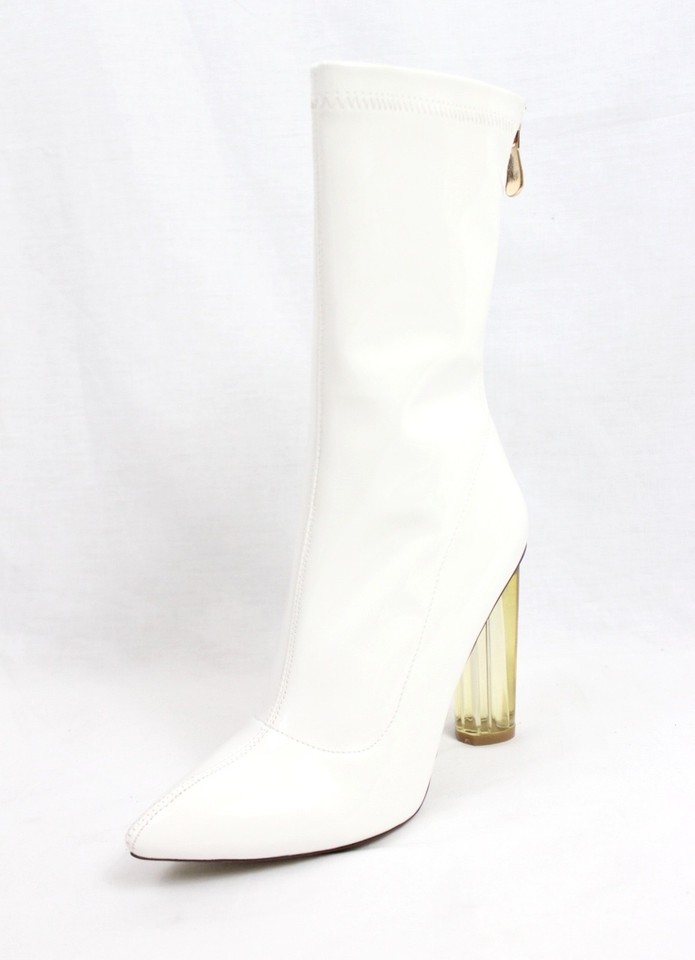 Pointy Toe Block Chunky Clear Perspex Lucite Heel Ankle Boot Bootie ...