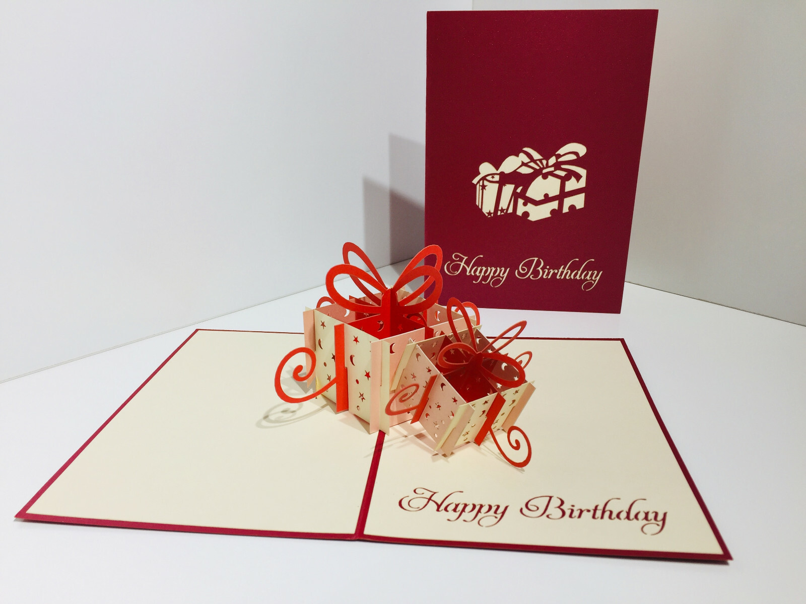 ORIGAMI POP CARDS Red Double Birthday Presents 3D Pop Up Greeting Card ...