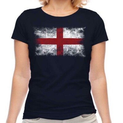 ENGLAND ST GEORGE DISTRESSED FLAG LADIES T-SHIRT TOP ENGLISH FOOTBALL ...