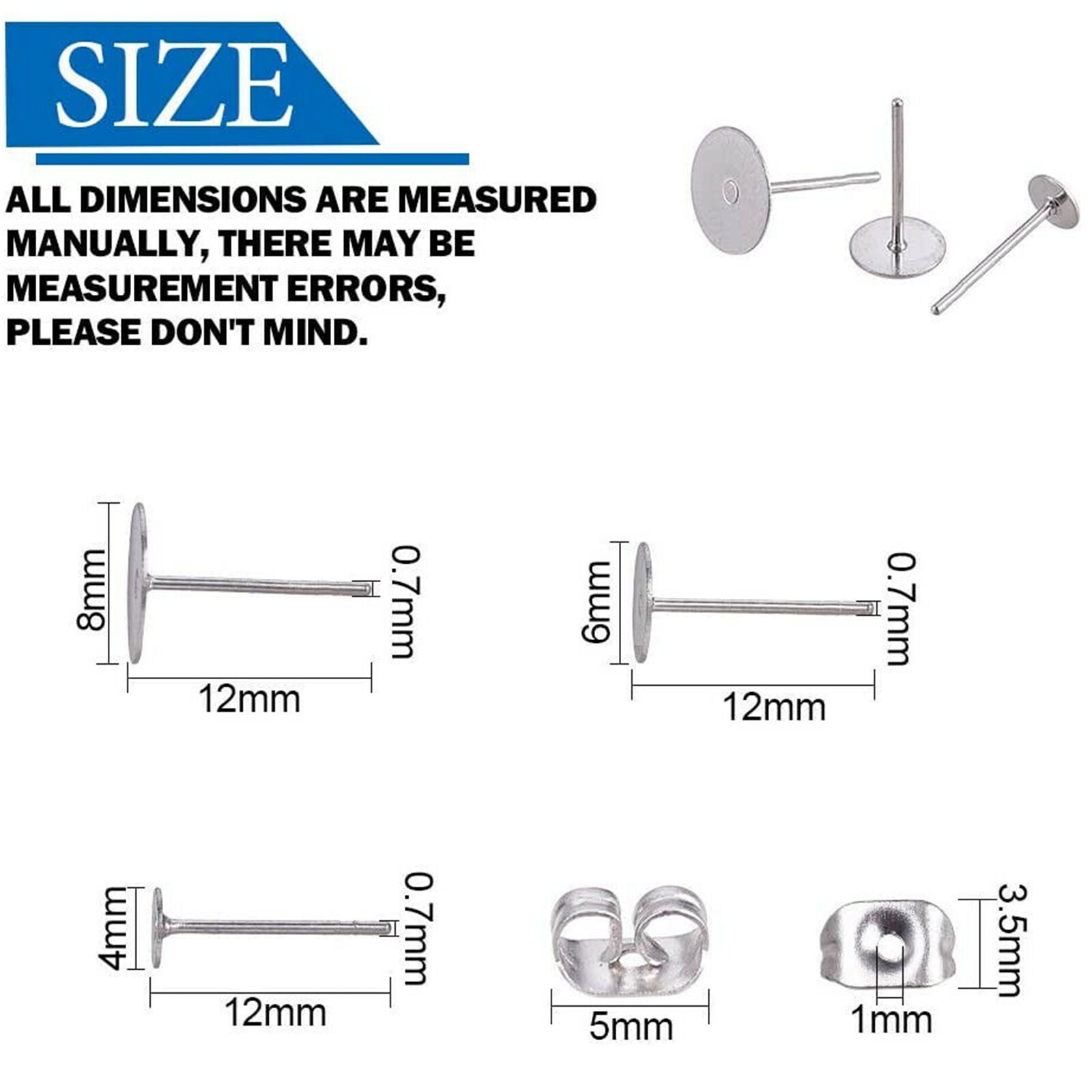 200/400Pcs Flatback Earring Stud Posts Pads & Nut Backs Stopper ...