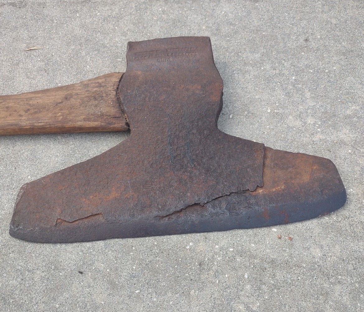 Antique Single Bevel Broad Axe Hewing Axe Logging Tool Factory Signed ...