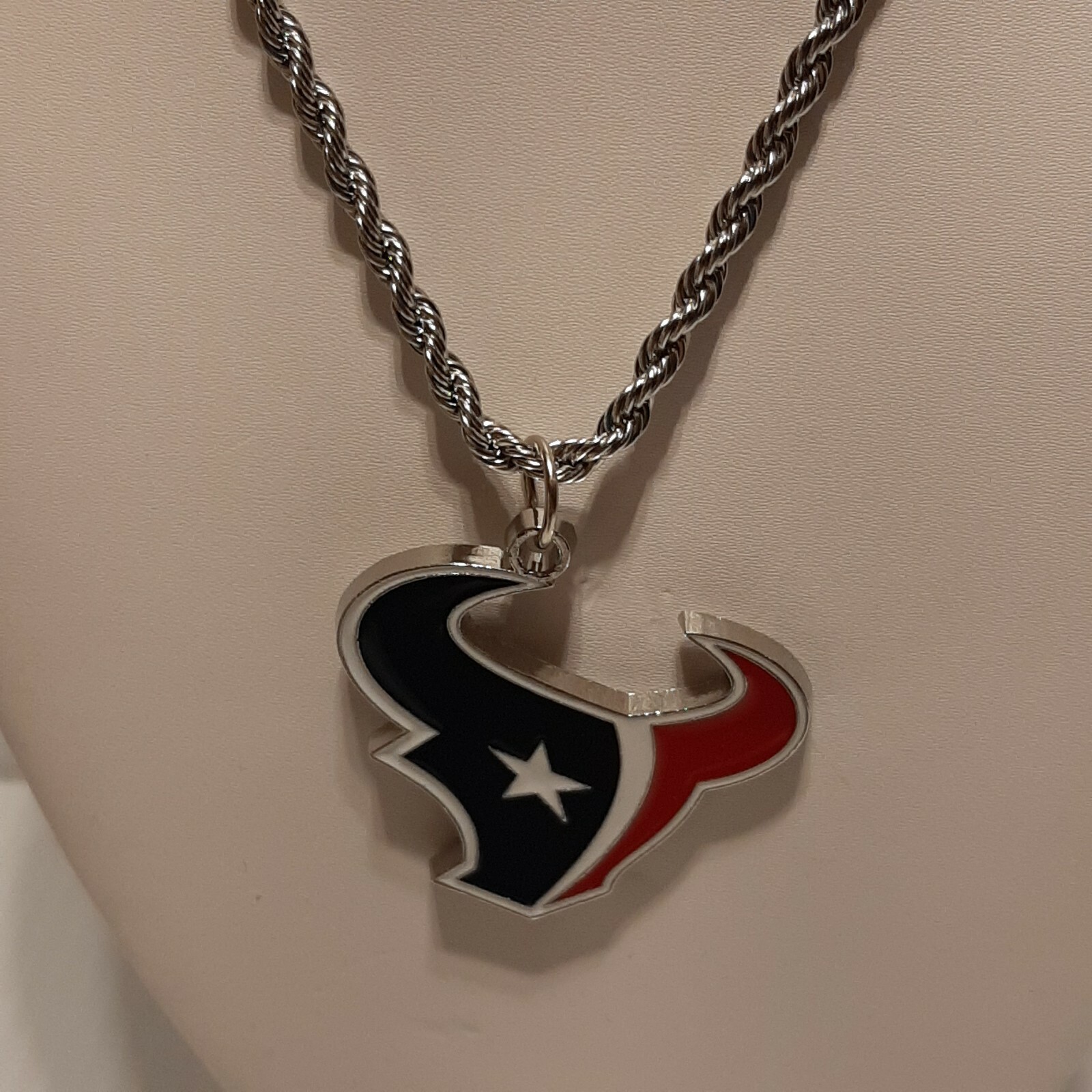 HOUSTON TEXANS Pendant Charm / 24" STAINLESS STEEL 4MM ROPE CHAIN ...