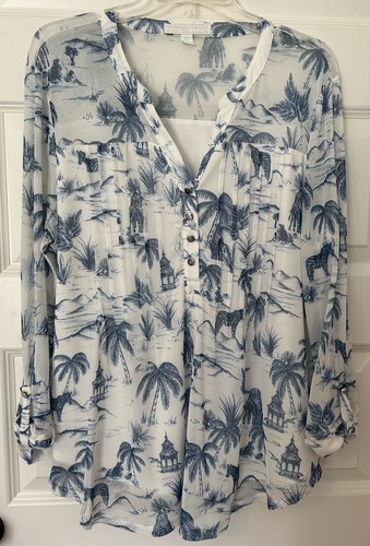 Juniper & Lime Womens XL Floral Top 3/4 Sleeve Sheer Blouse | eBay