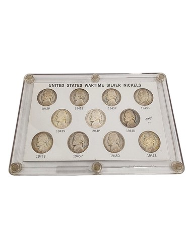 US Wartime 35% Silver Nickel 11 Coin Set 1942 to 1945 In Capital ...