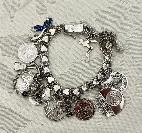 Women's Girls- 925 Sterling Silver Vintage 20 Charm Bracelet- Beautiful ...
