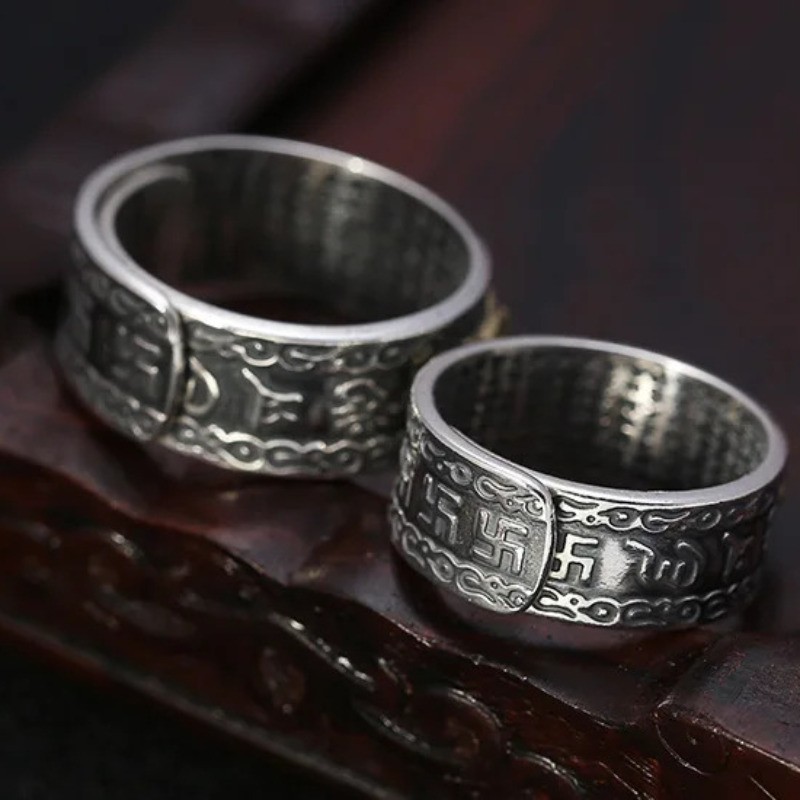 Sterling Silver Chinese Six-character Mantra Pi Xiu Ring Retro Rings ...