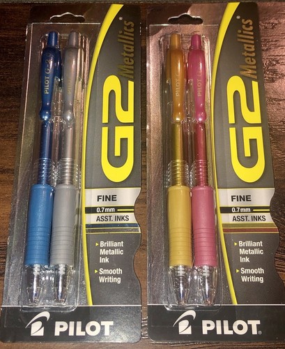 2 Packs Pilot G2 METALLICS 0.7mm Fine Smooth Writing Ink Pens GOLD PINK ...