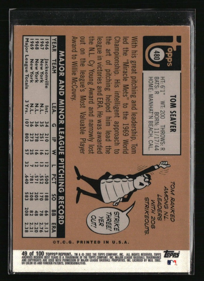 Tom Seaver 2002 Topps Archives Reserve #49 BASEBALL Card | eBay