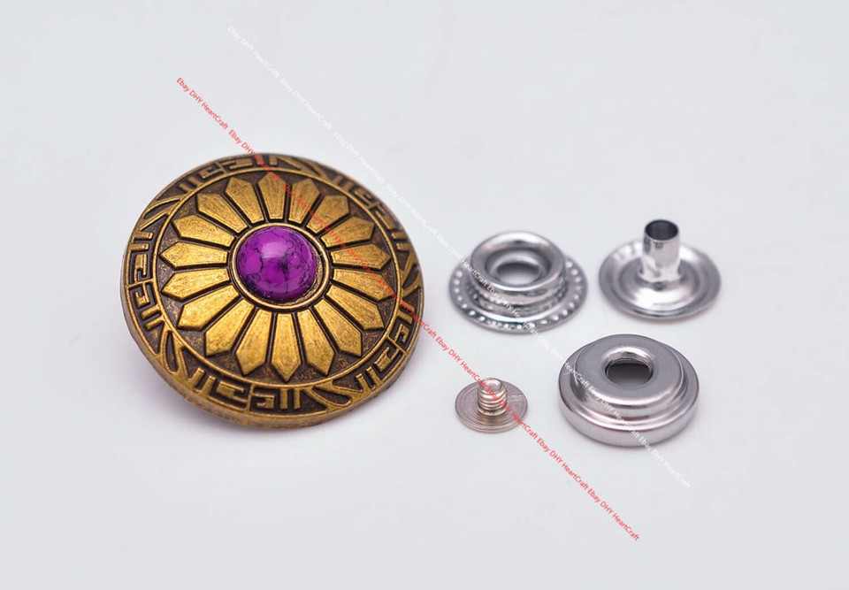 10X Brass Sun Flower Leathercraft Turquoise Concho Snap Button ...