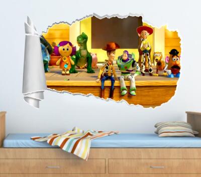 Toy Story Woody Buzz Lightyear 3D Torn Hole Ripped Wall Sticker Decal ...