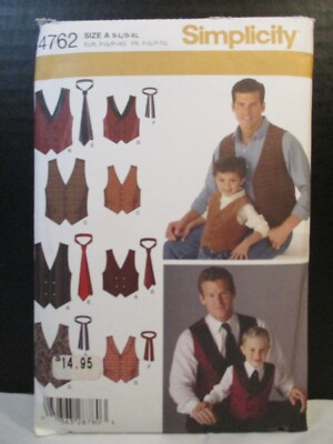 Simplicity Pattern 4762 Size A (S-L/S-XL) Boys & Men Vests & Ties Cut ...